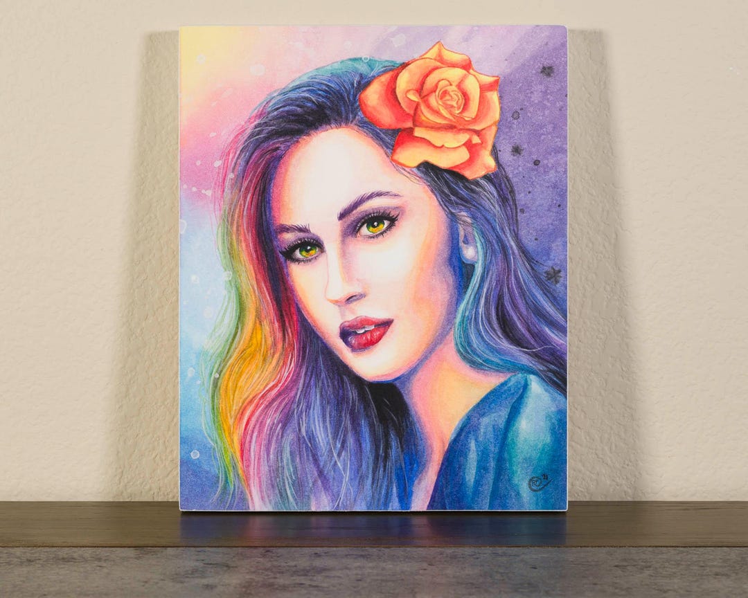 Diane Original Rainbow Portrait Watercolor Painting, Colorful Portrait ...
