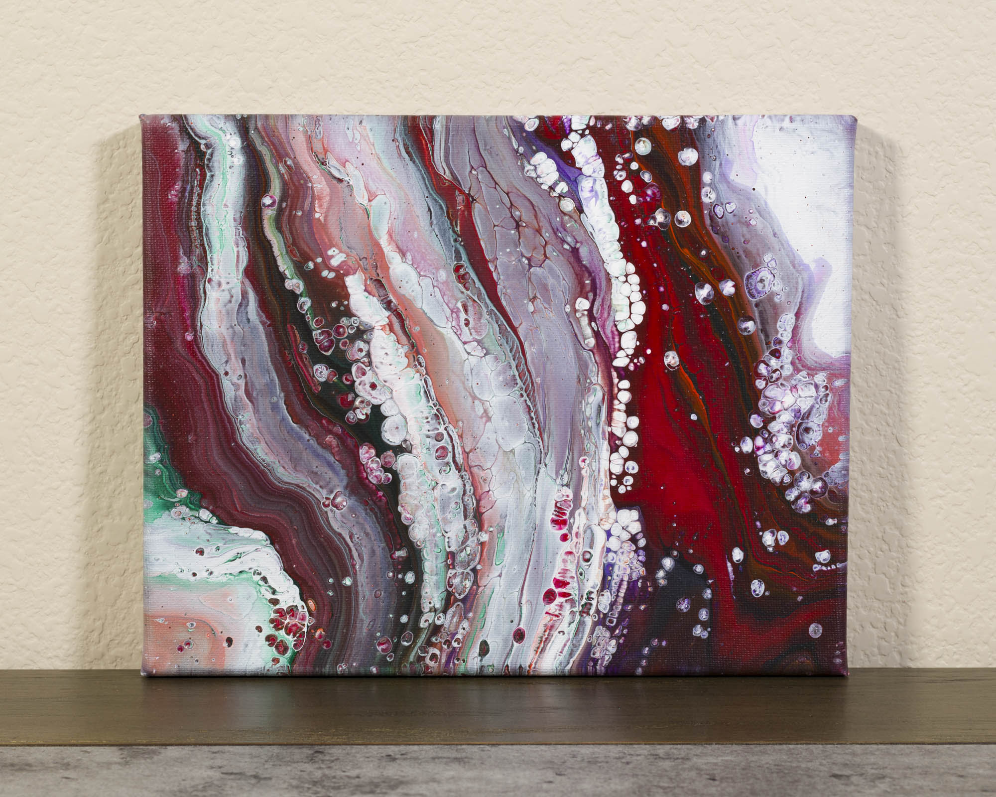 Tension Original Fluid Acrylic Pour Painting, Red and Green Fluid ...