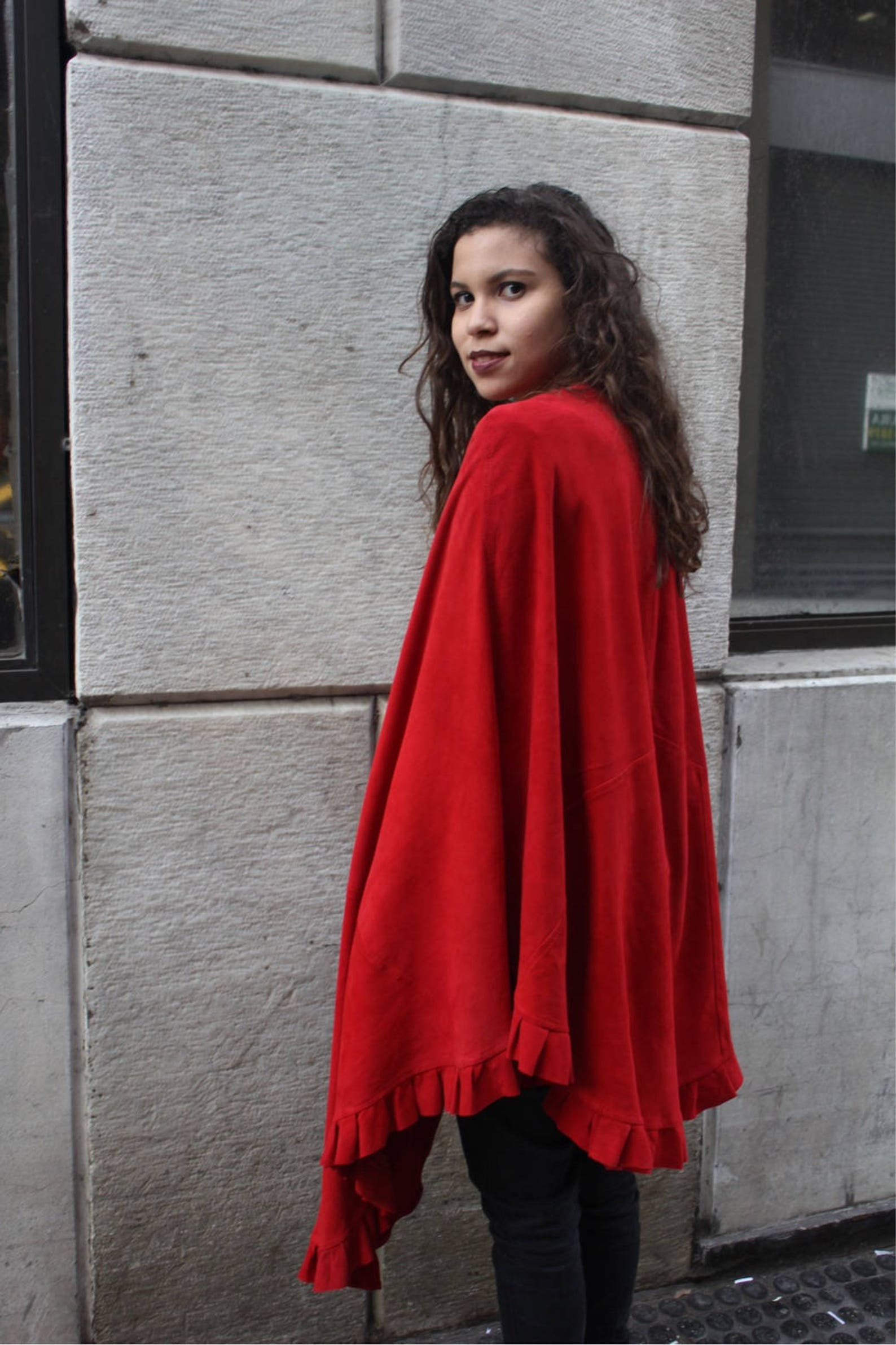 Red Cape Coat Leather Elegant Hand Sewn Customized Poncho Cardigan ...