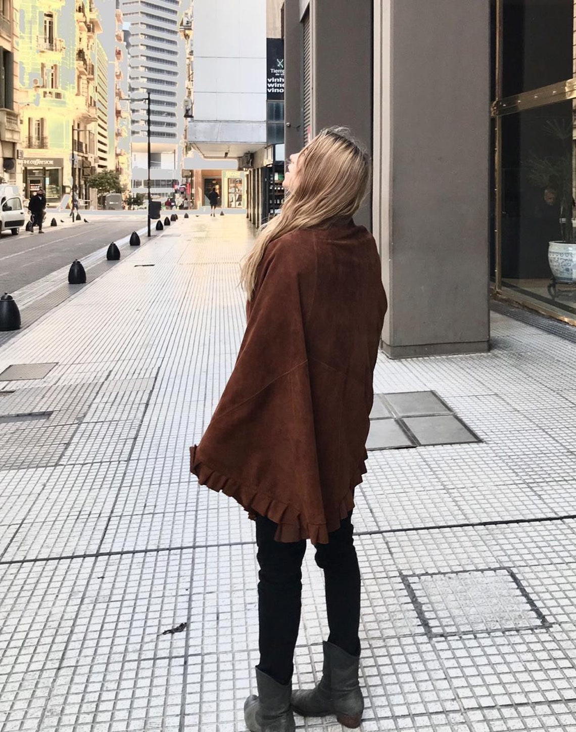 Cape Coat Leather Fringe Hand Sewn Custom Size Cardigan Mantle Brown ...