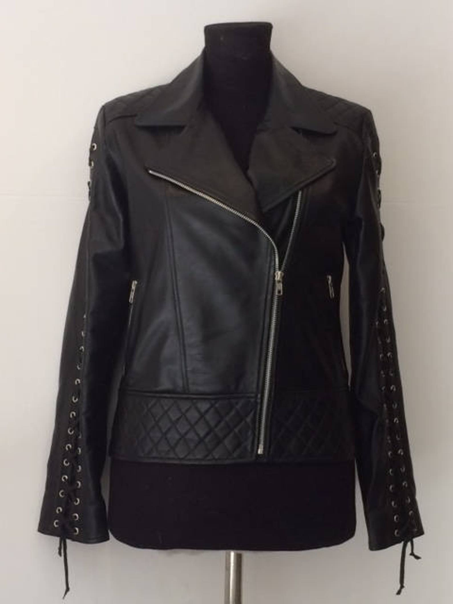 Rockstar Leather Jacket Custom Made Fit for Woman Short Modern Handmade ...