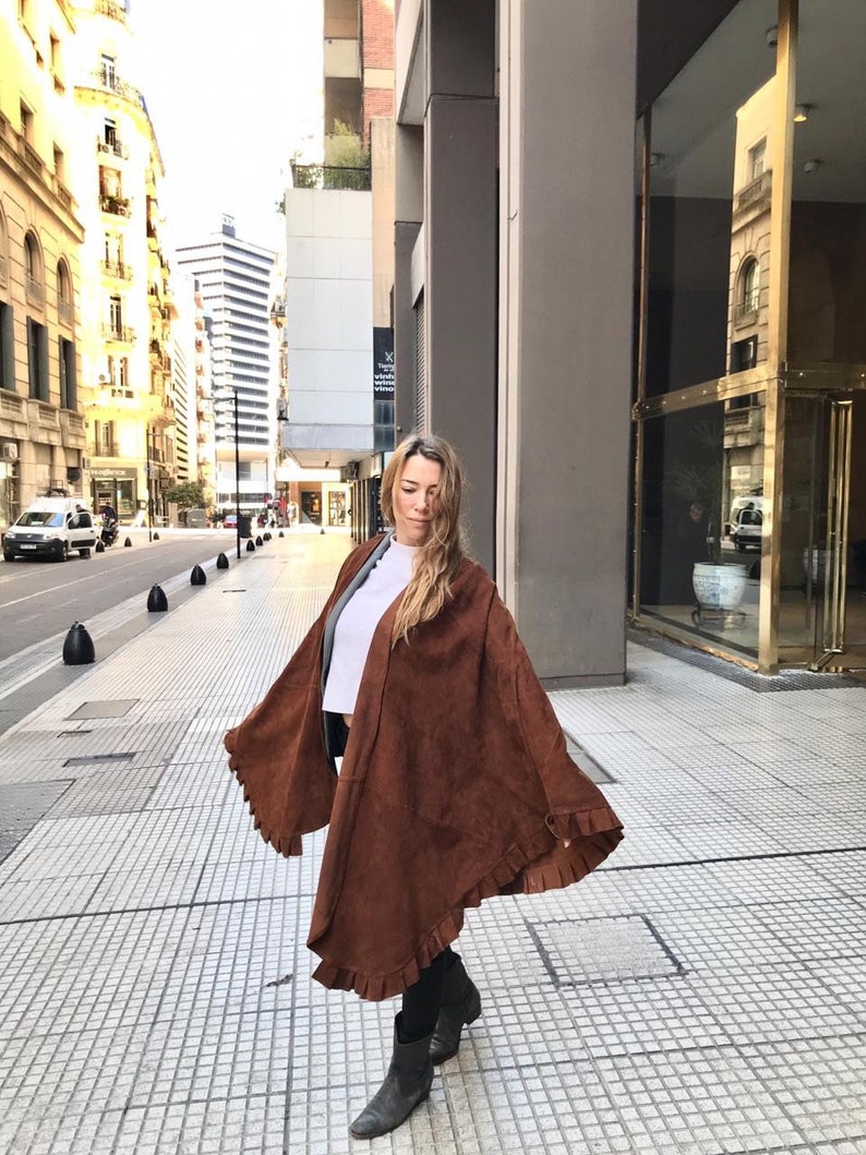 Red Cape Coat Leather Elegant Hand Sewn Customized Poncho Cardigan ...