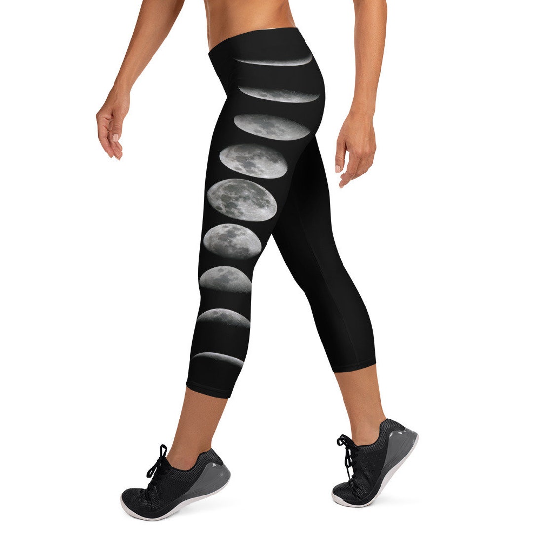 Moon Phase Leggings, Black and White Moon Phases, Celestial Yoga Pants ...