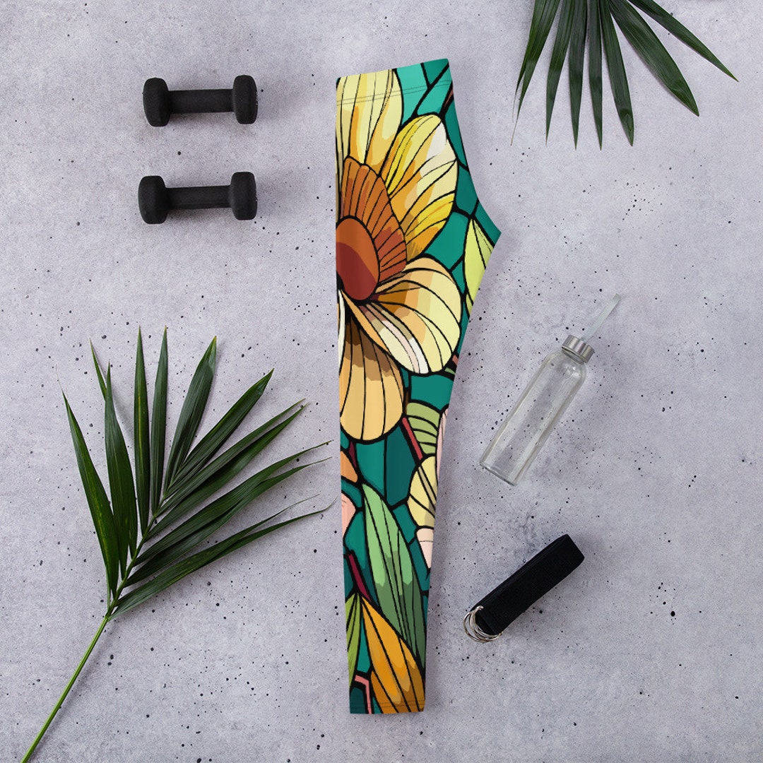 Stained Glass Floral Leggings, Boho Yoga Pants - Etsy