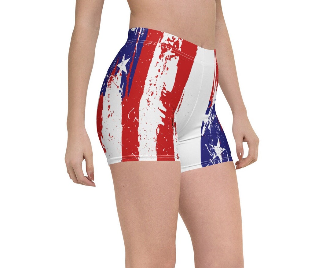 Patriotic Shorts, American Flag Print, Red White Blue, Workout Shorts ...