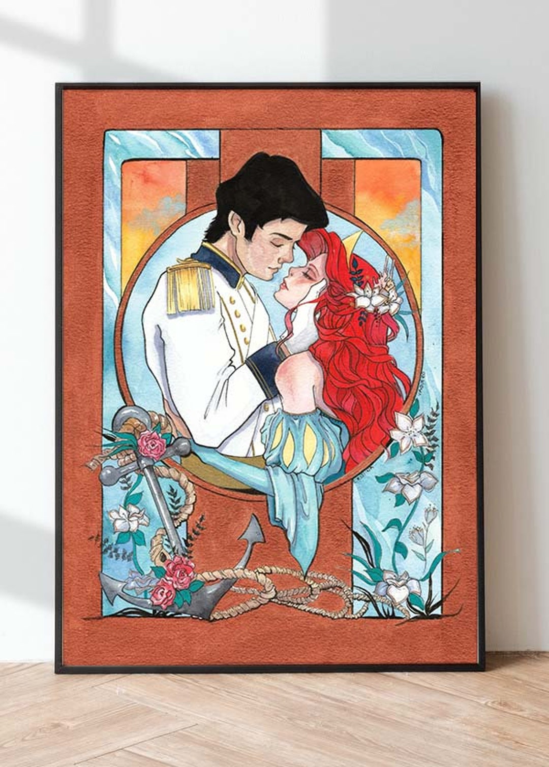 The Little Mermaid Disney Princess Watercolor Ariel and Eric Fine Art ...