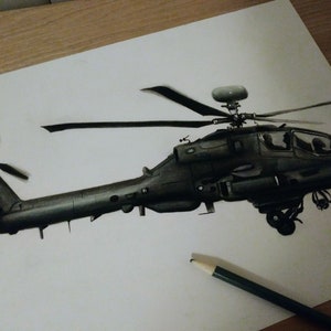 Apache Military Helicopter Drawing - Etsy