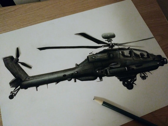 Apache Military Helicopter Drawing | Etsy