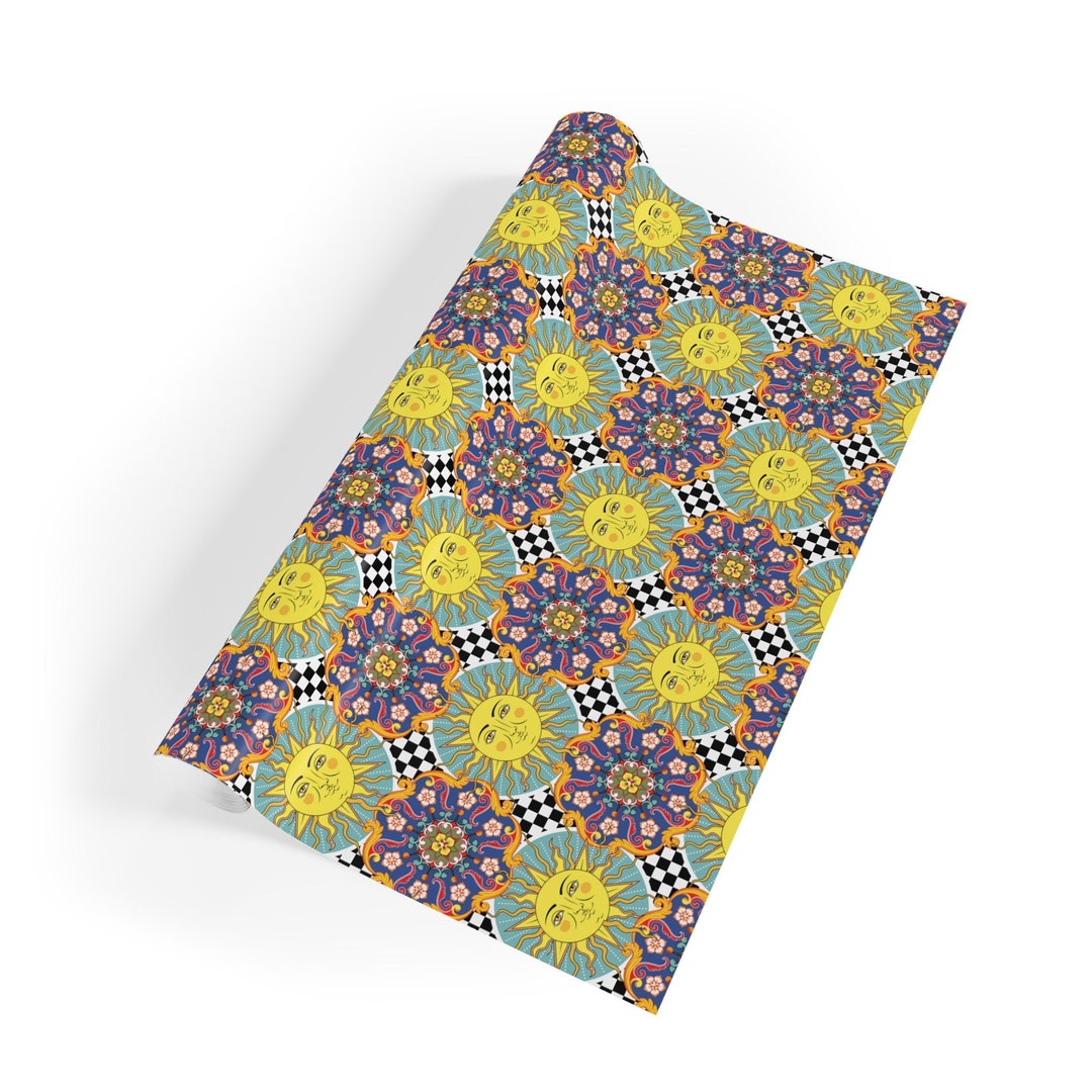 Bright Fun Smiling Sun Wrapping Paper for Birthday, Mandala Gift Wrap ...