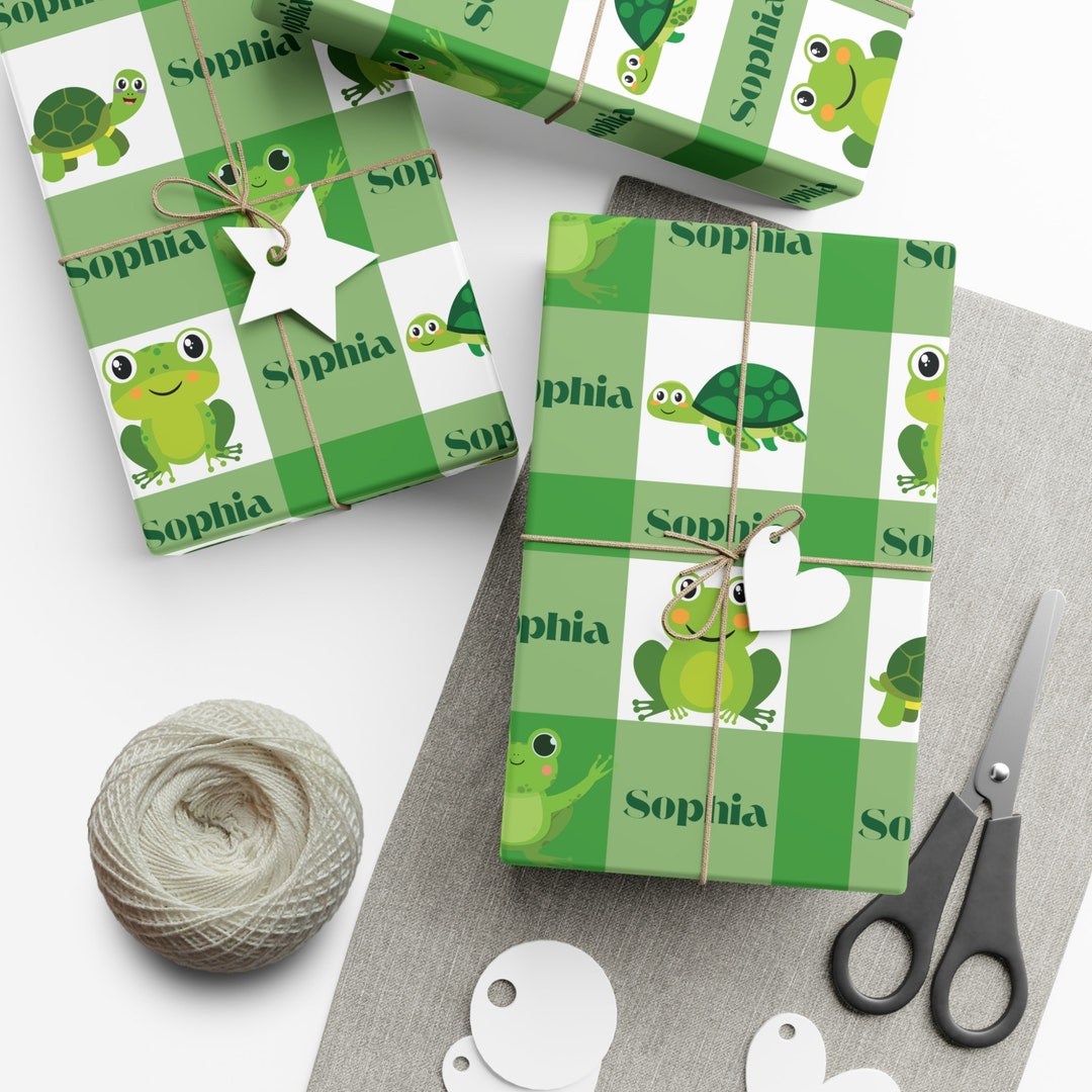 Personalized Frog Wrapping Paper for Birthday, Turtle Baby Gift Wrap ...
