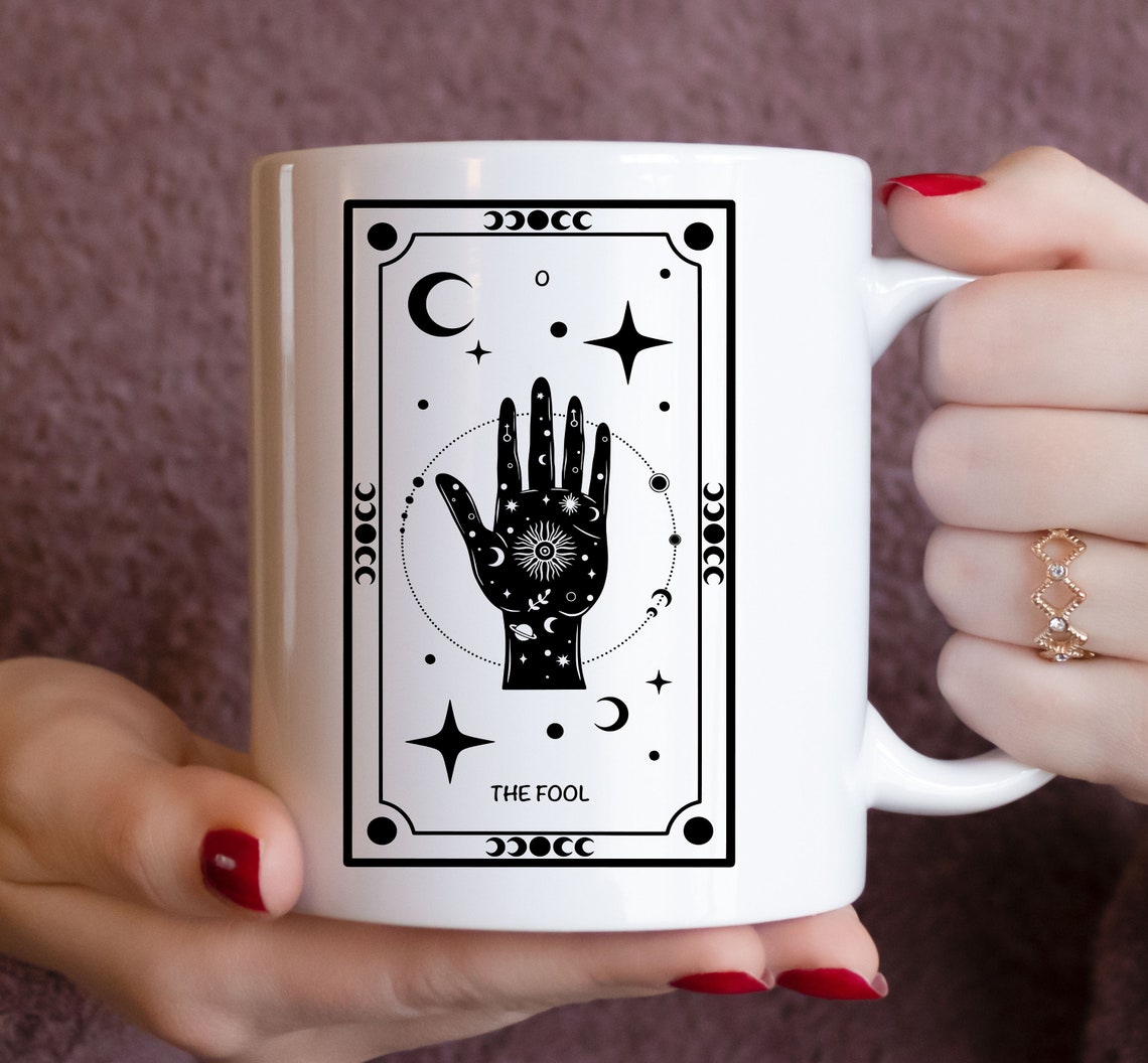 The Fool Tarot Card Mug for Coffee, Palmistry Hand Coffee Mug for Women ...