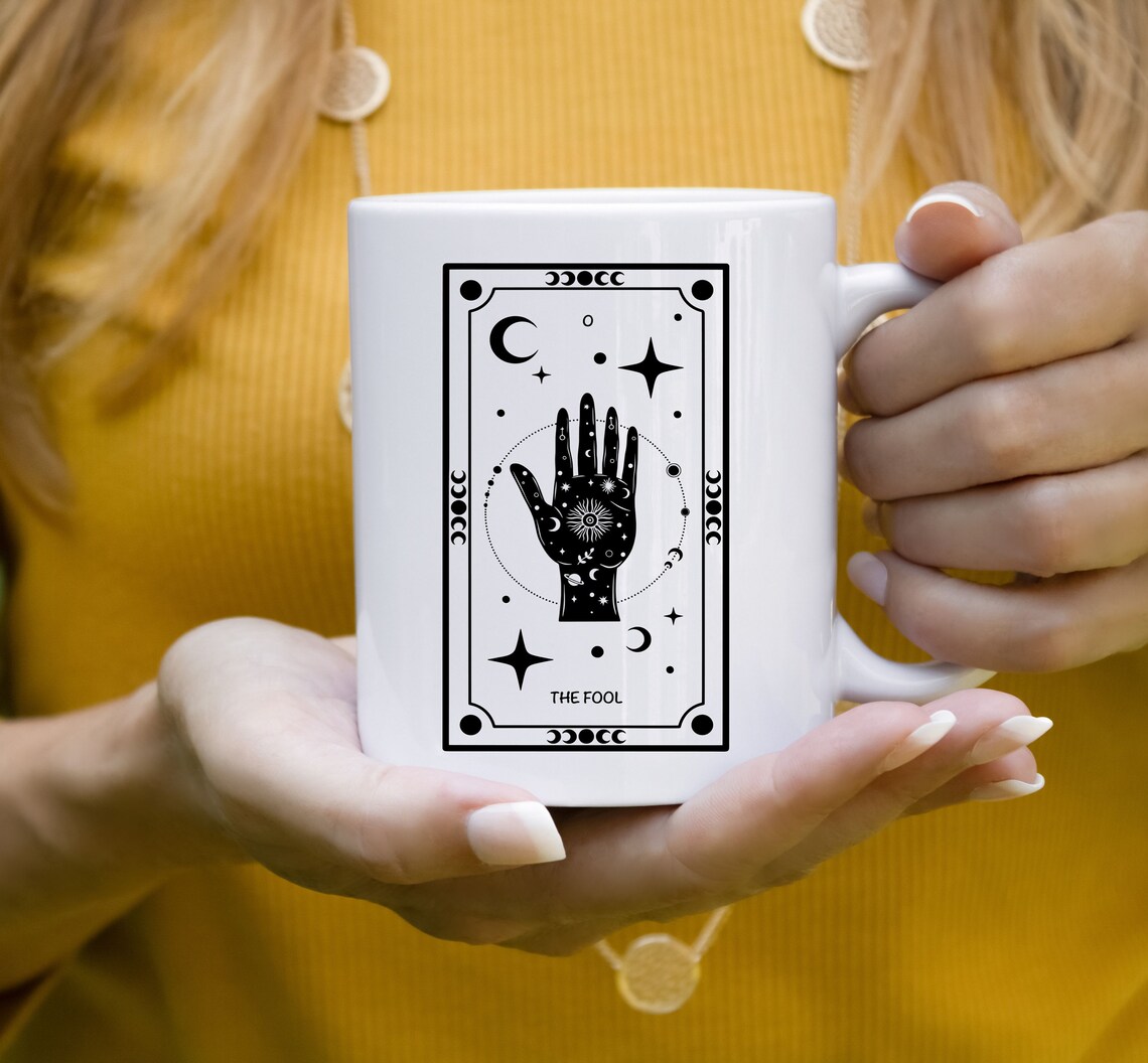 The Fool Tarot Card Mug for Coffee, Palmistry Hand Coffee Mug for Women ...