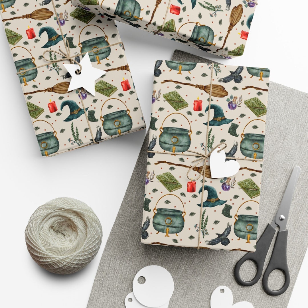 Witchy Wrapping Paper for Books, Birthday Gift Wrap for Kids, Pagan ...