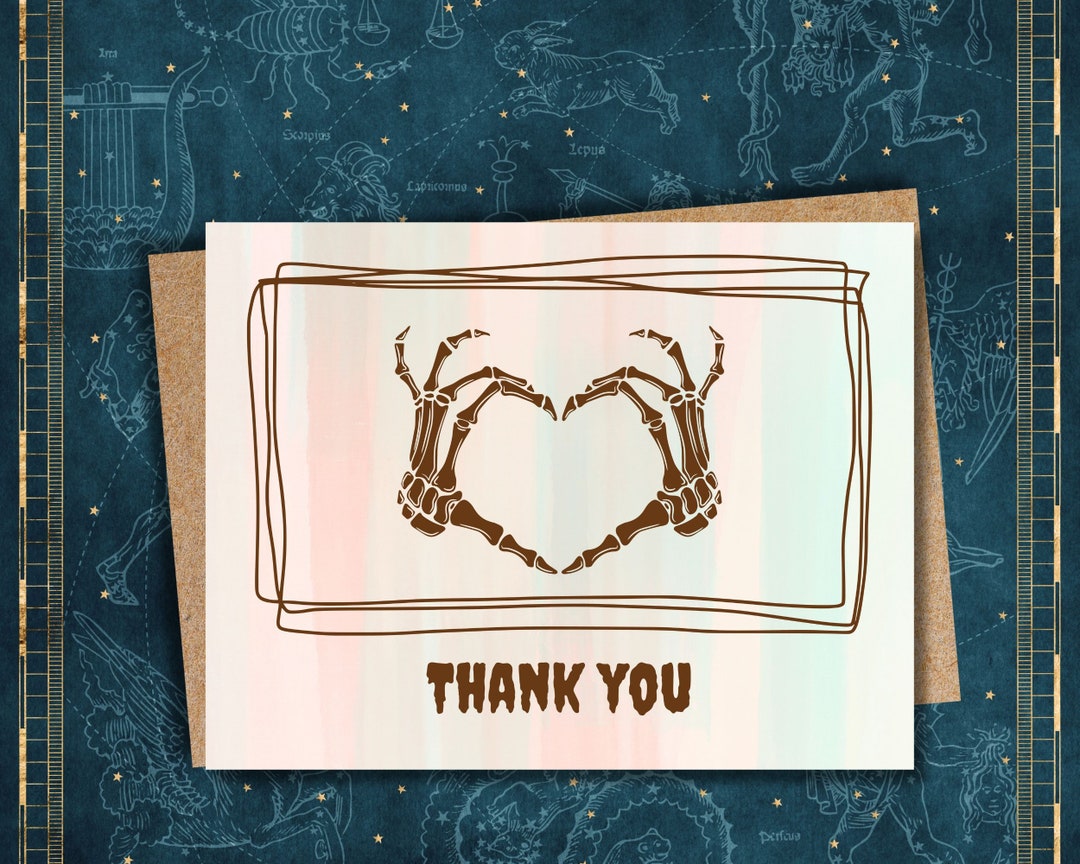 Goth Thank You Greeting Card, Skeleton Heart Hands, Thank You Notecard ...