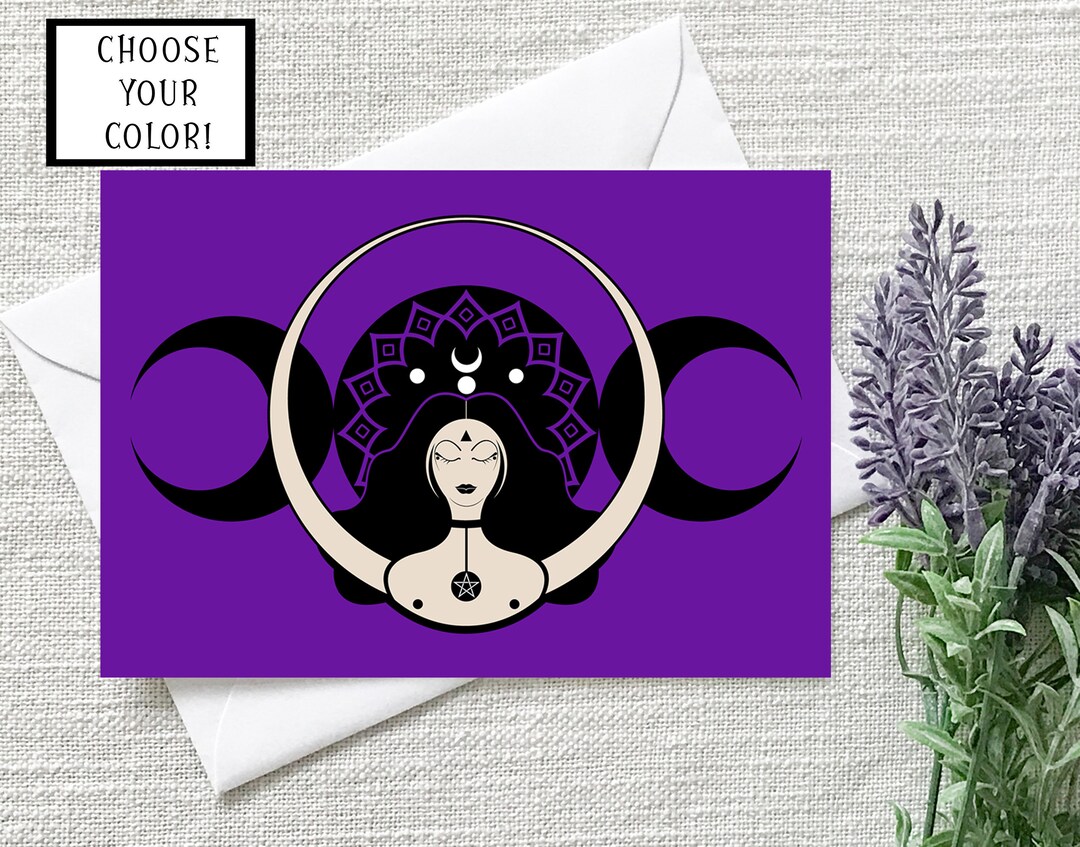 Triple Moon Goddess Greeting Card Set, Pentacle Thank You Card, Blank ...