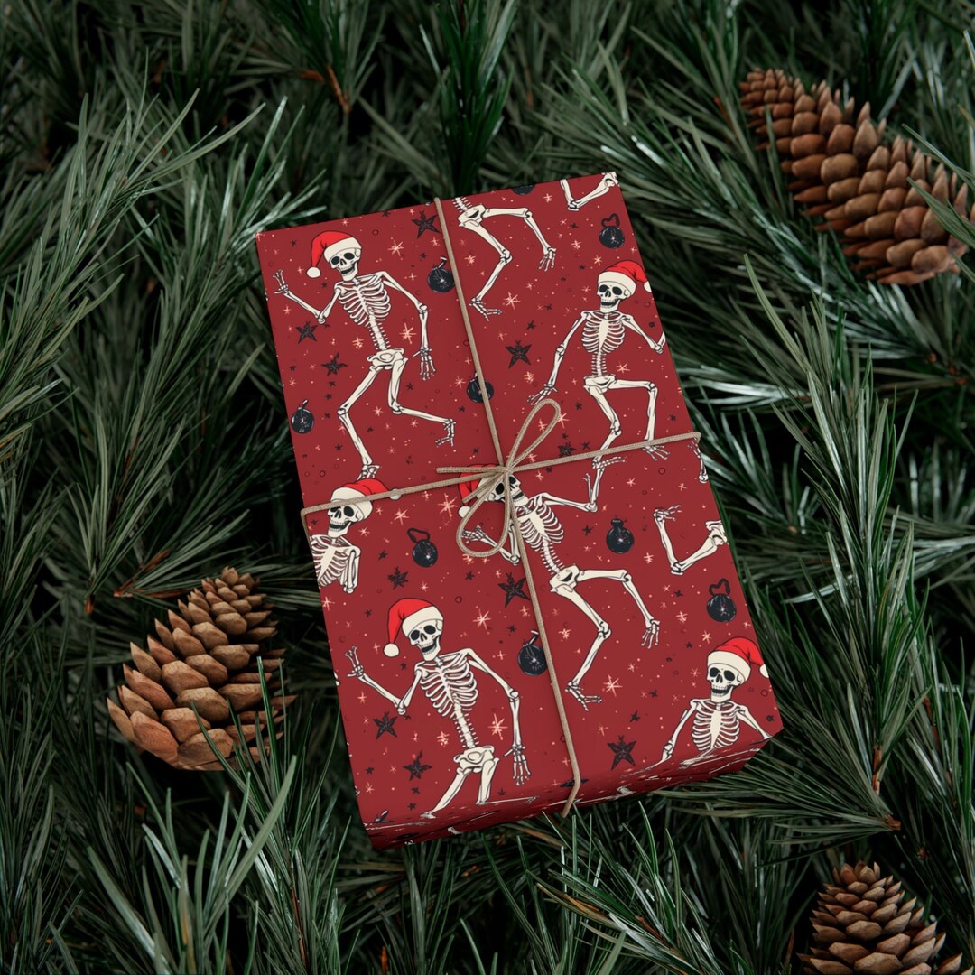 Christmas Skeletons Dancing Wrapping Paper, Holiday Gift Wrap ...