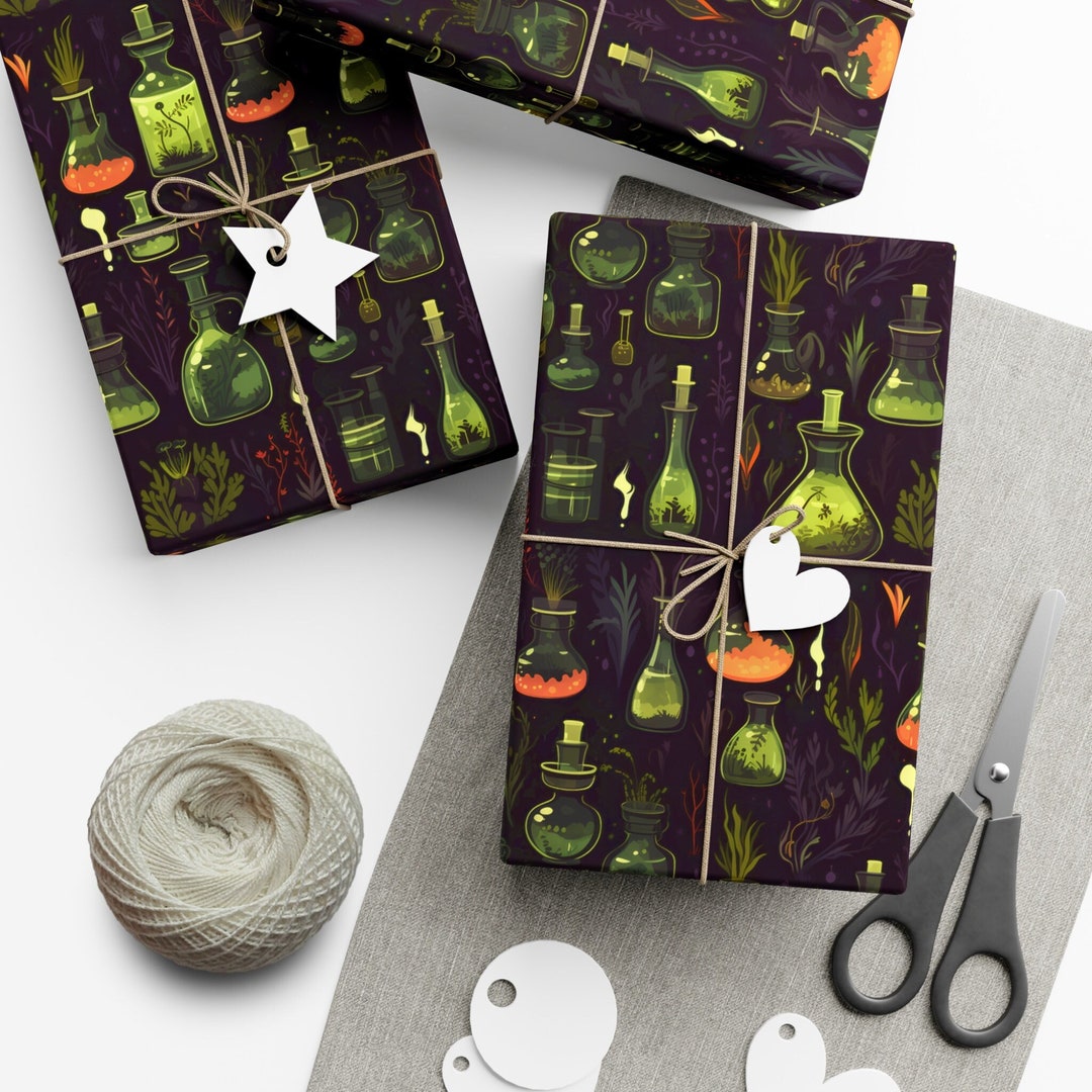 Witchy Wrapping Paper, Magic Potions Birthday Gift Wrapping Paper, Dark ...