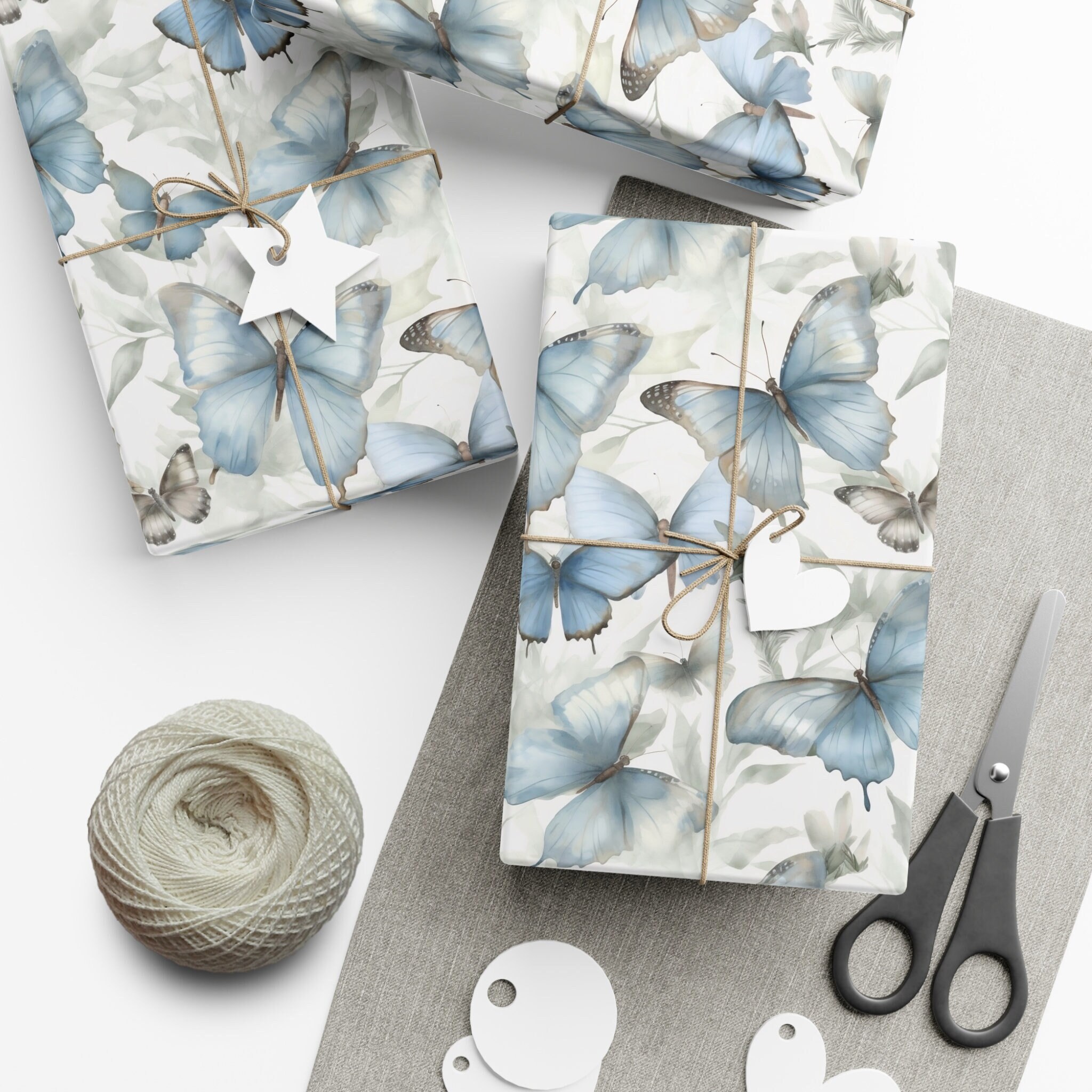 Pastel Butterfly Wrapping Paper in Blues for Birthday Gifts ...