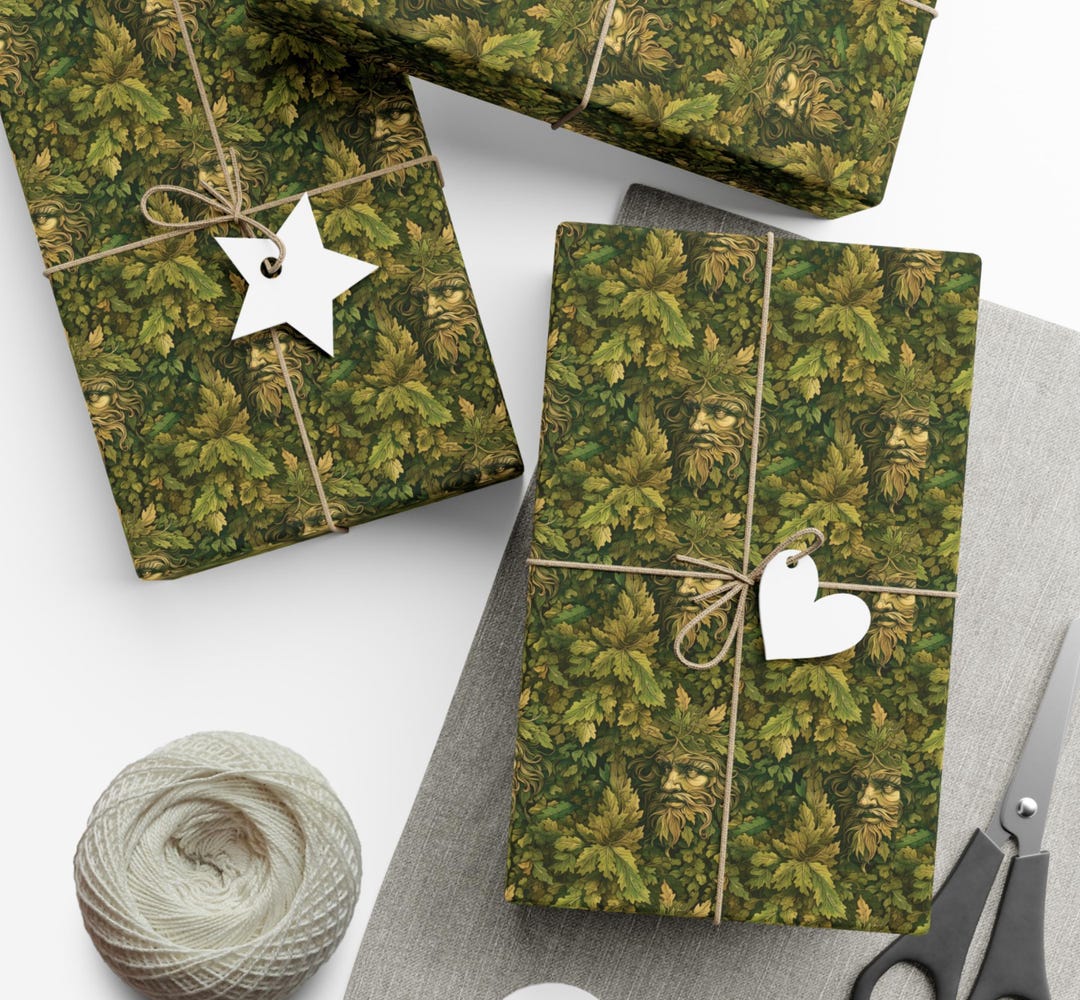Green Man Wrapping Paper, Pagan Gift Wrap, Wrapping Paper for Yule Gift ...