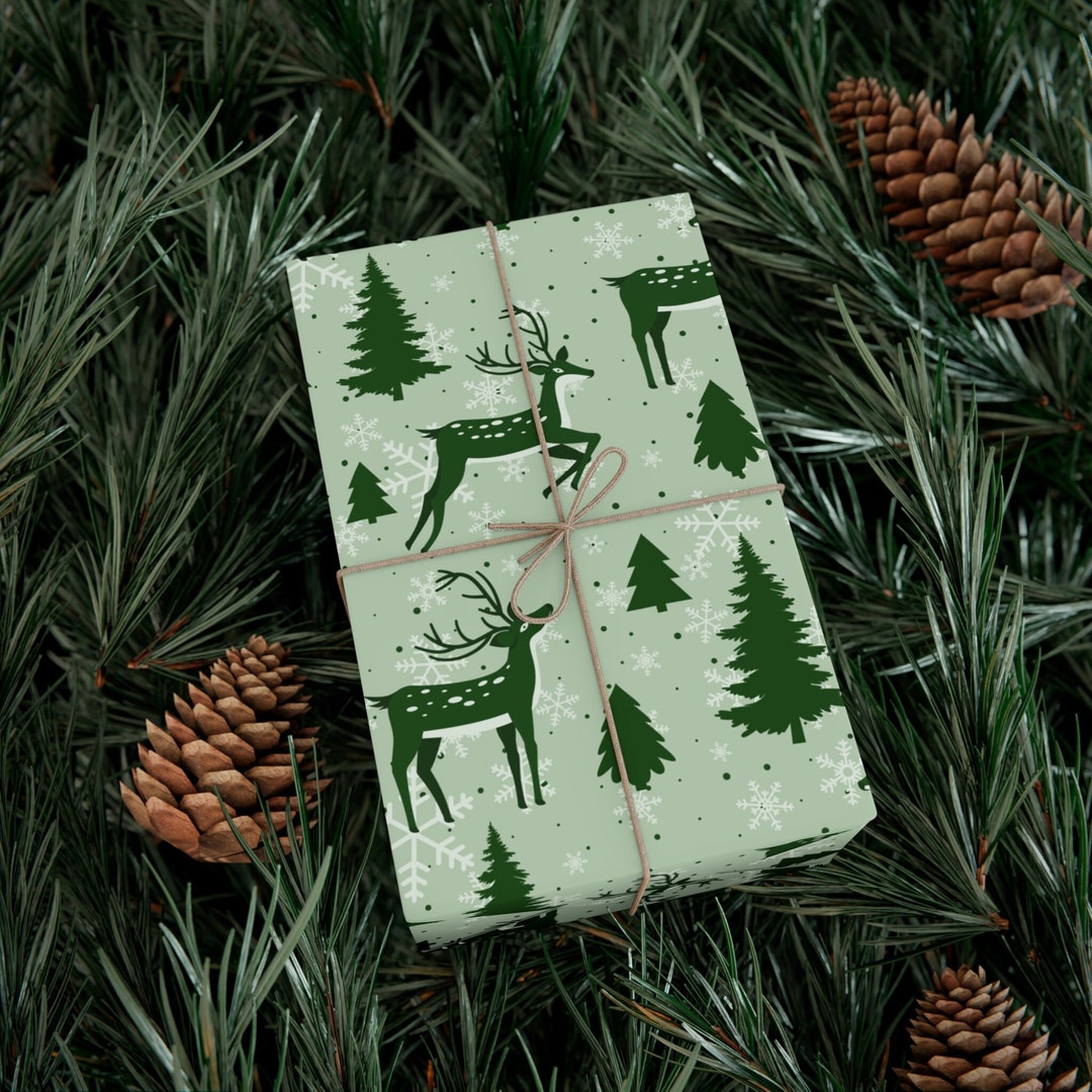 Reindeer Wrapping Paper Rolls, Pine Tree Wrapping Paper for Christmas ...