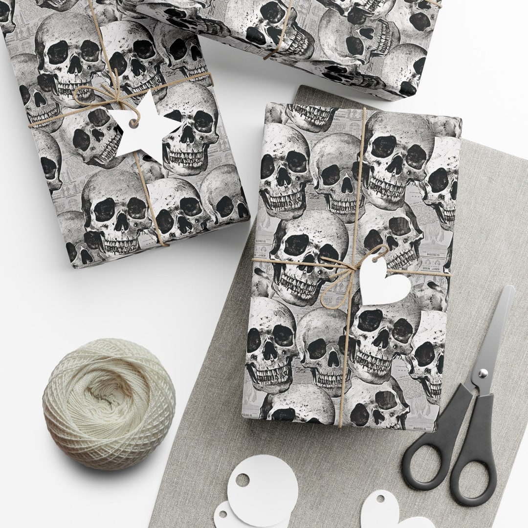 Gothic Skull Wrapping Paper, Gift Wrap With Vintage Style Gothic Skull ...