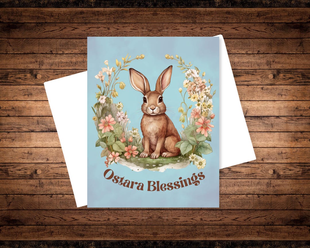 Ostara Blessings Bunny Greeting Card, Floral Pagan Wiccan Wheel of the ...