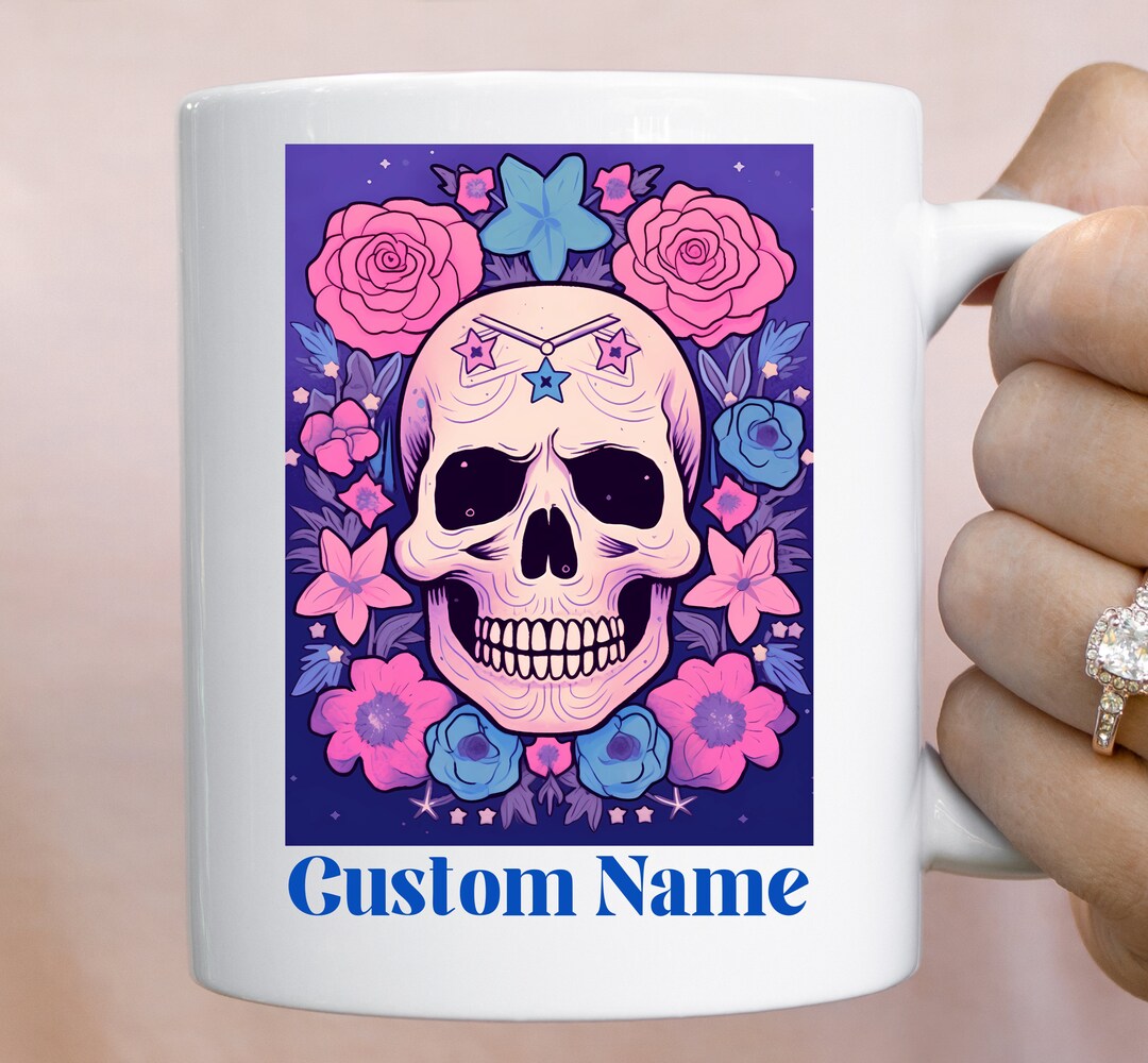 Personalized Emo Coffee Mug, Floral Gothic Coffee Cup for Teen, Floral ...