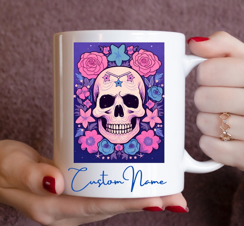 Personalized Emo Coffee Mug, Floral Gothic Coffee Cup for Teen, Floral ...