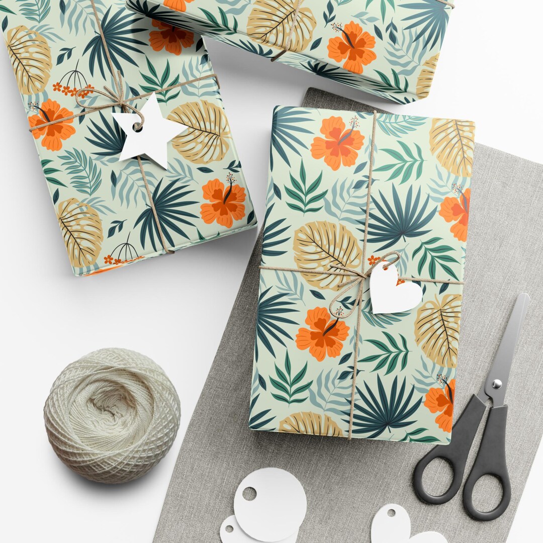 Tropical Wrapping Paper, Hibiscus Flower Gift Wrap, Vibrant Botanical ...