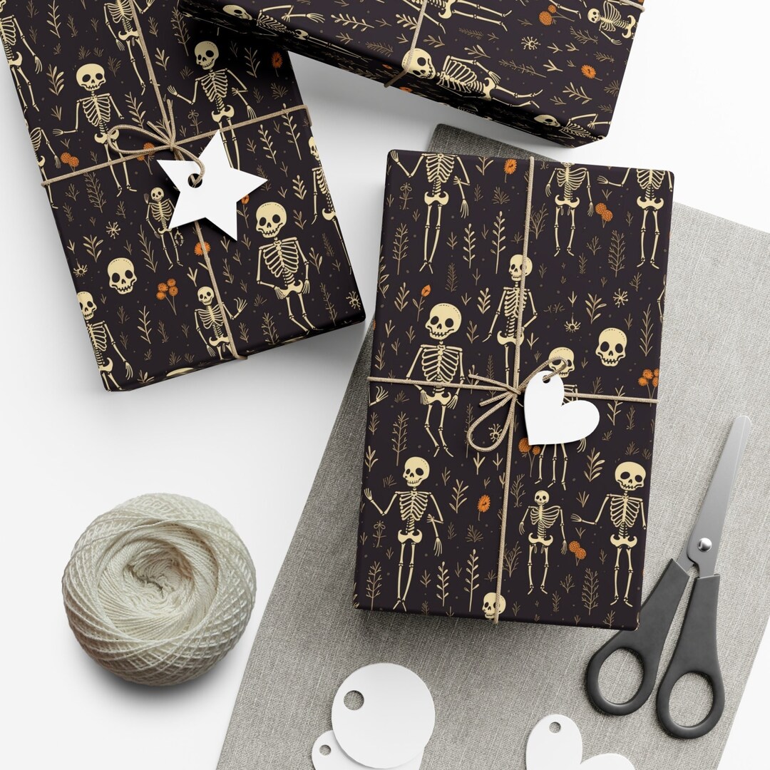 Halloween Wrapping Paper, Skeleton Gift Wrap for Halloween Lovers ...
