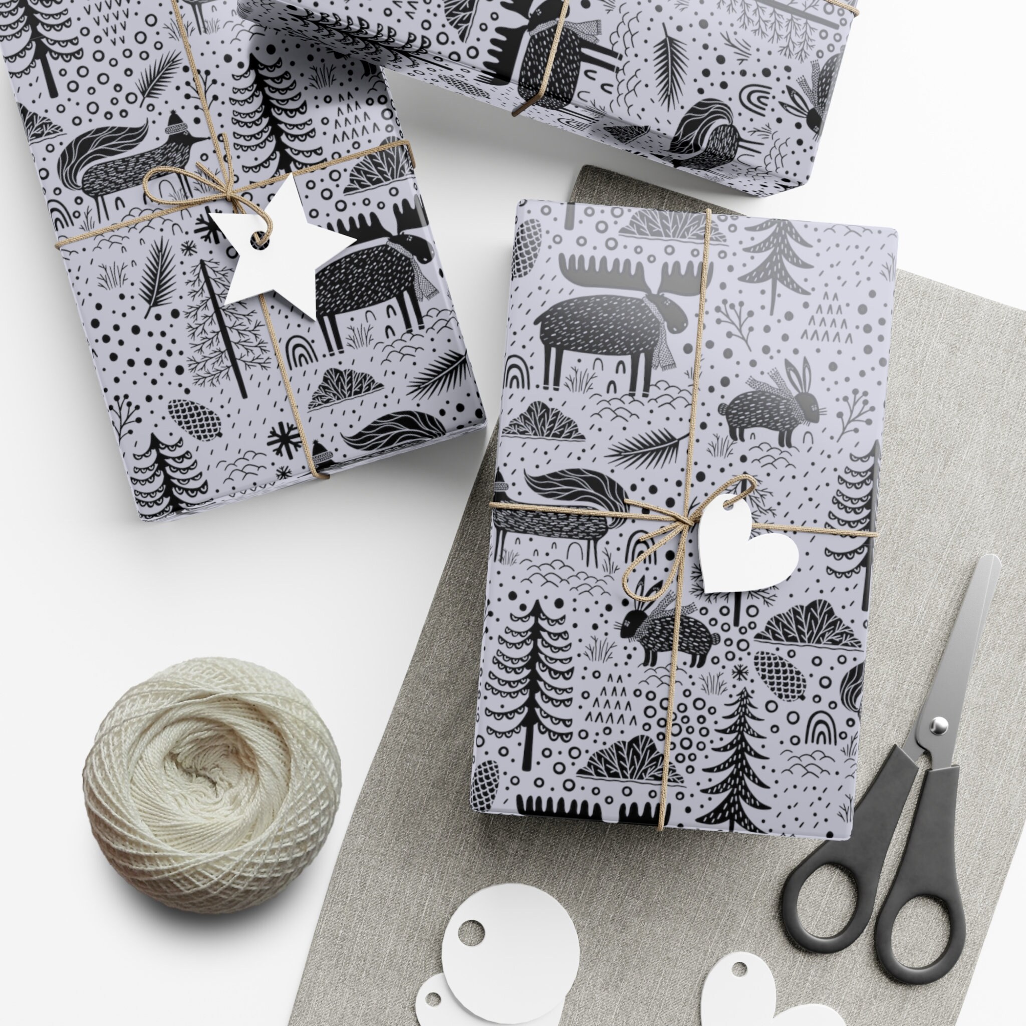 Black and Grey Scandi Gift Wrap for Christmas, Nordic Christmas ...