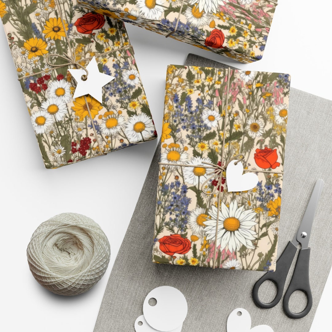 Wildflower Wrapping Paper for Birthdays, Cottagecore Gift Wrap Paper ...