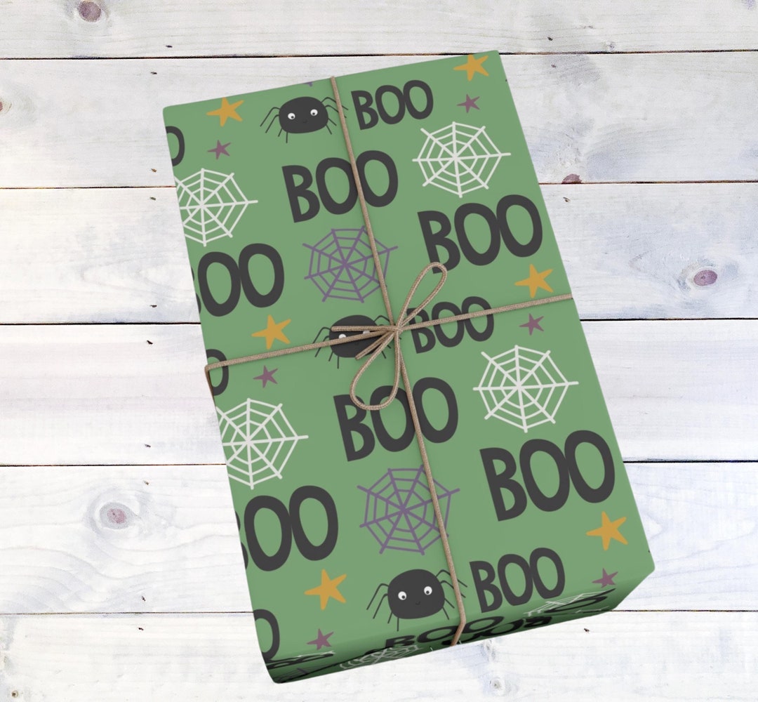 Halloween Wrapping Paper, Boo Spiders and Webs, Gift Wrap Roll, Spooky ...