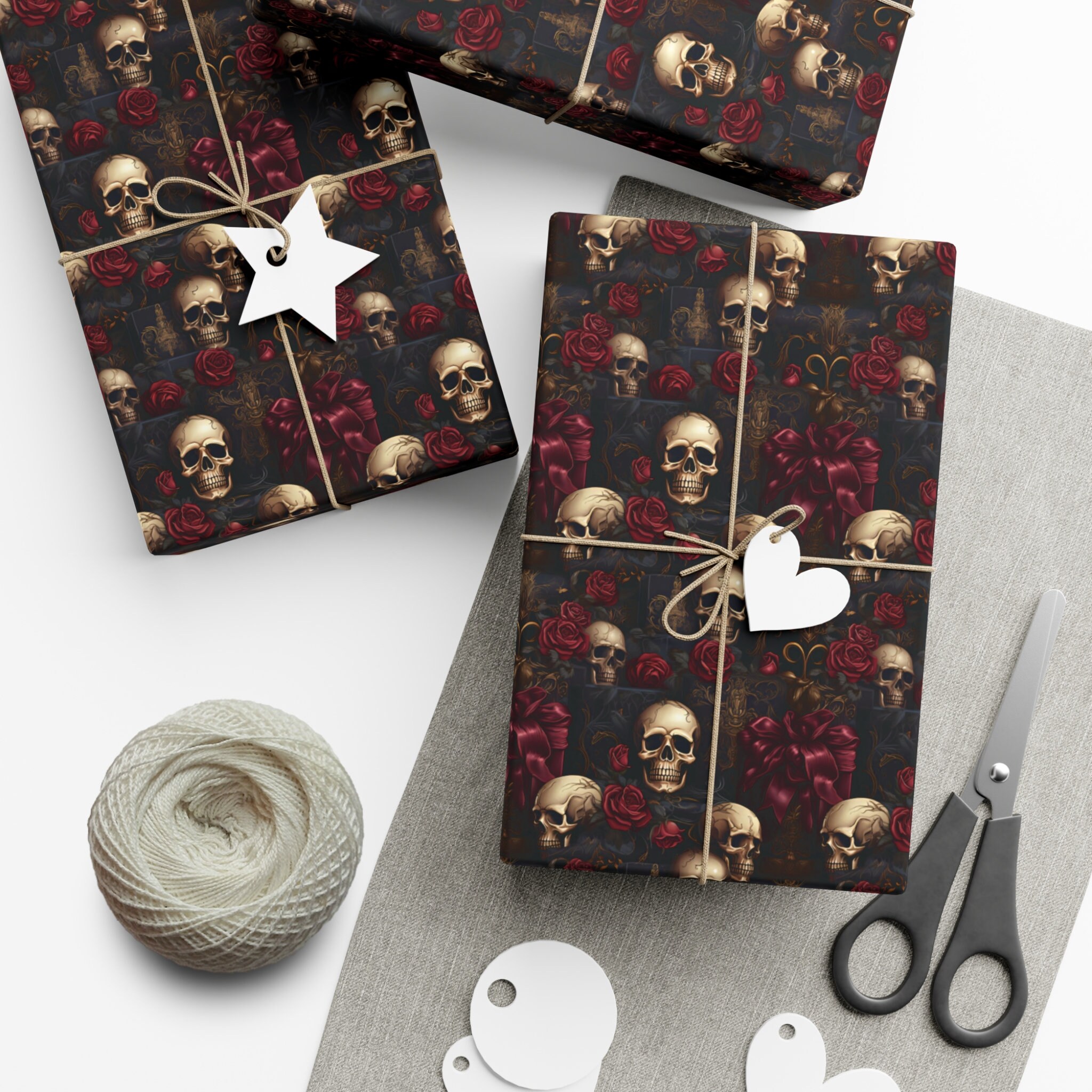 Skull Wrapping Paper Skull and Roses Goth Gift Wrap - Etsy