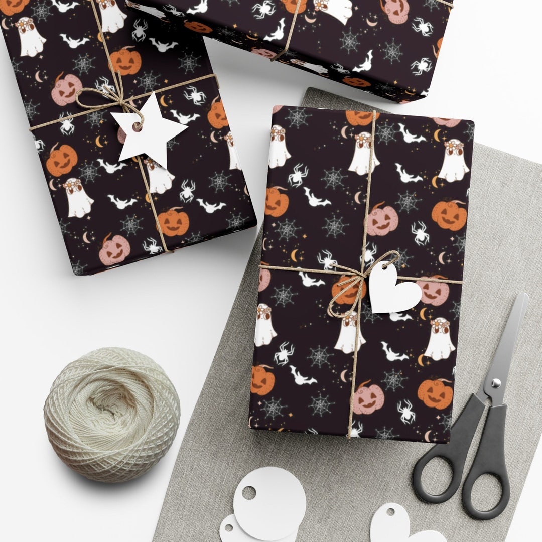 Ghost Wrapping Paper, Pumpkin Gift Wrap Paper for Kids, Cute Ghost ...