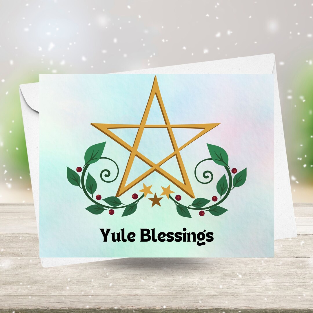Yule Blessings Winter Solstice Cards, Pentagram Star Handmade Greeting ...