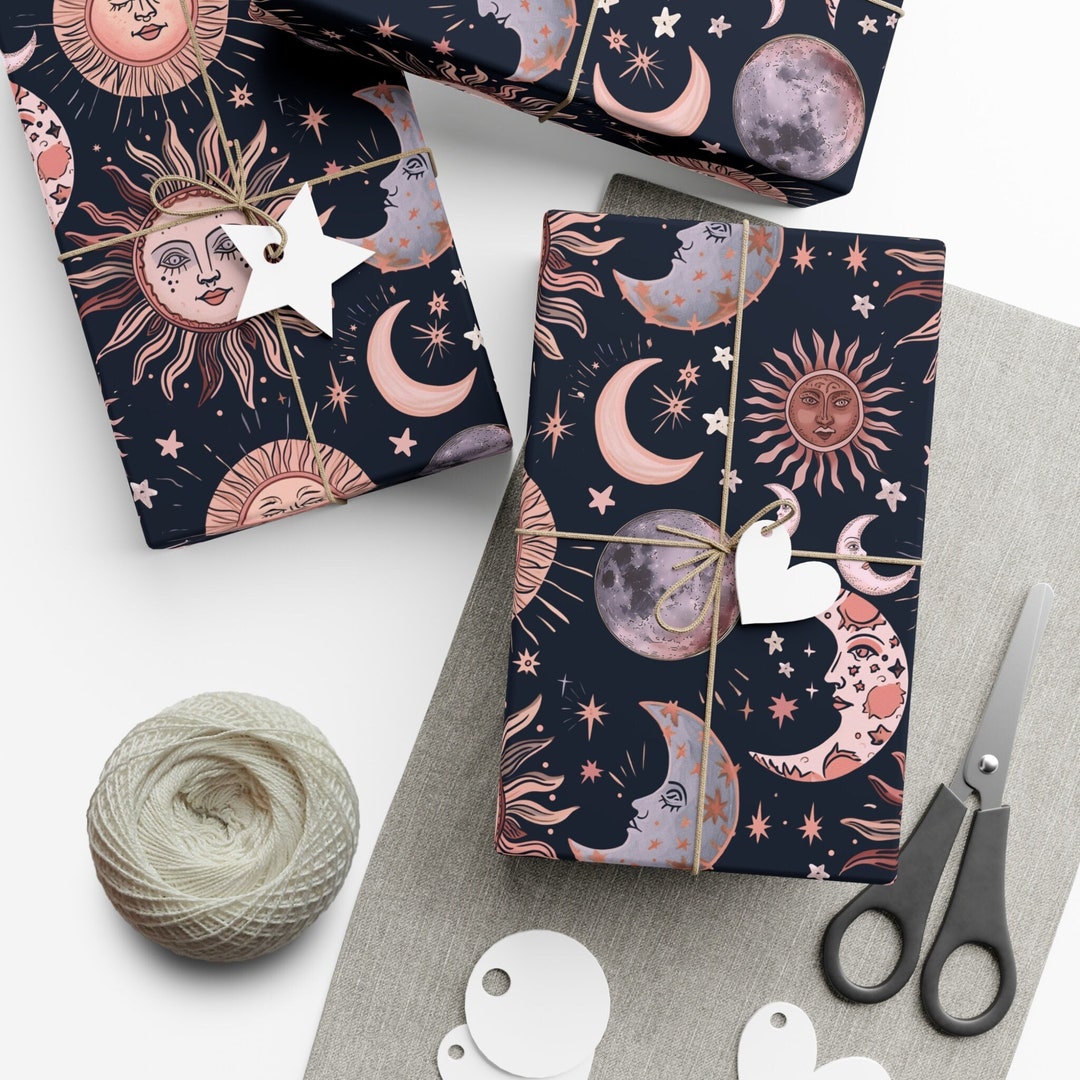 Adorable Celestial Sun and Moon Wrapping Paper for Birthday Gifts ...