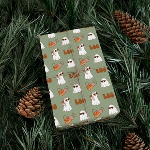 Ghost Halloween Wrapping Paper, Ghost Kitty Gift Wrap Paper for Kids ...