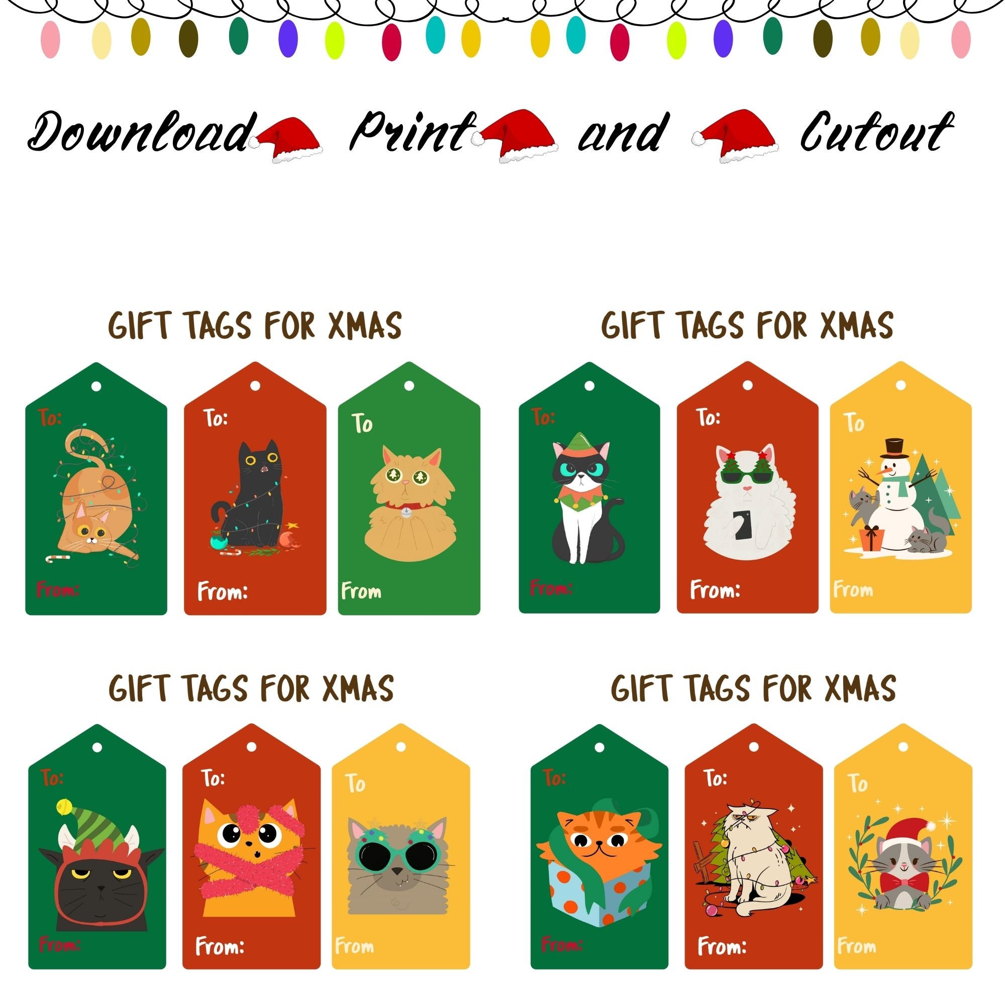 Christmas Cat Gift Tags, Printable Funny Cat Gift Tags, 24 Different ...