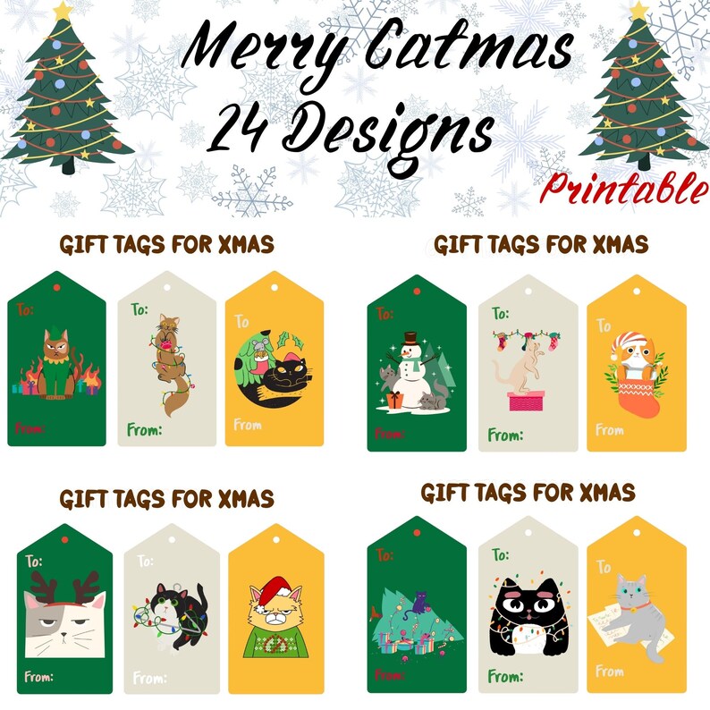 Christmas Cat Gift Tags Printable Funny Cat Gift Tags 24 - Etsy