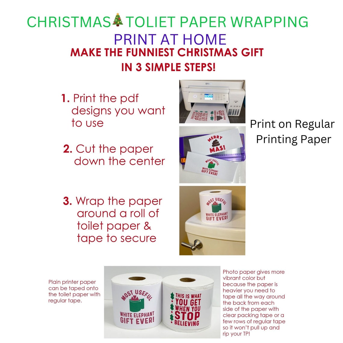 Funny Christmas Toilet Paper Wrap: 12 Designs (digital Print) - Etsy