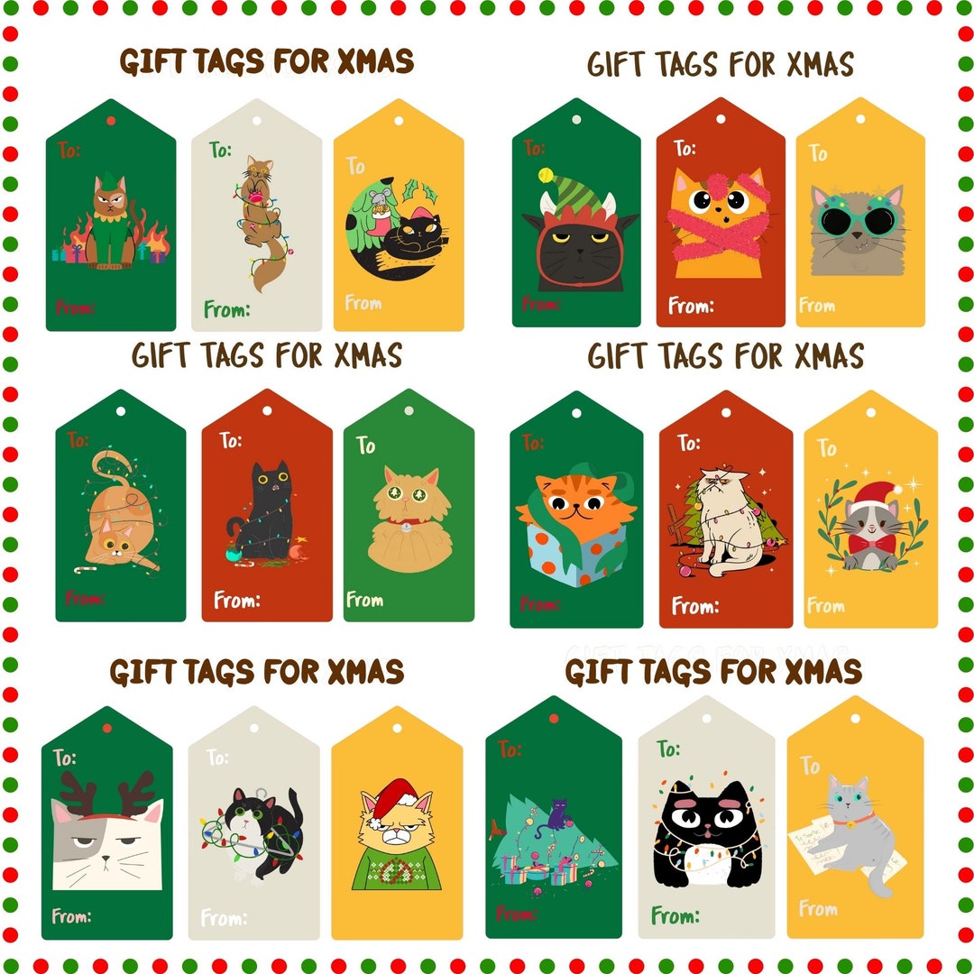 Christmas Cat Gift Tags, Printable Funny Cat Gift Tags, 24 Different ...