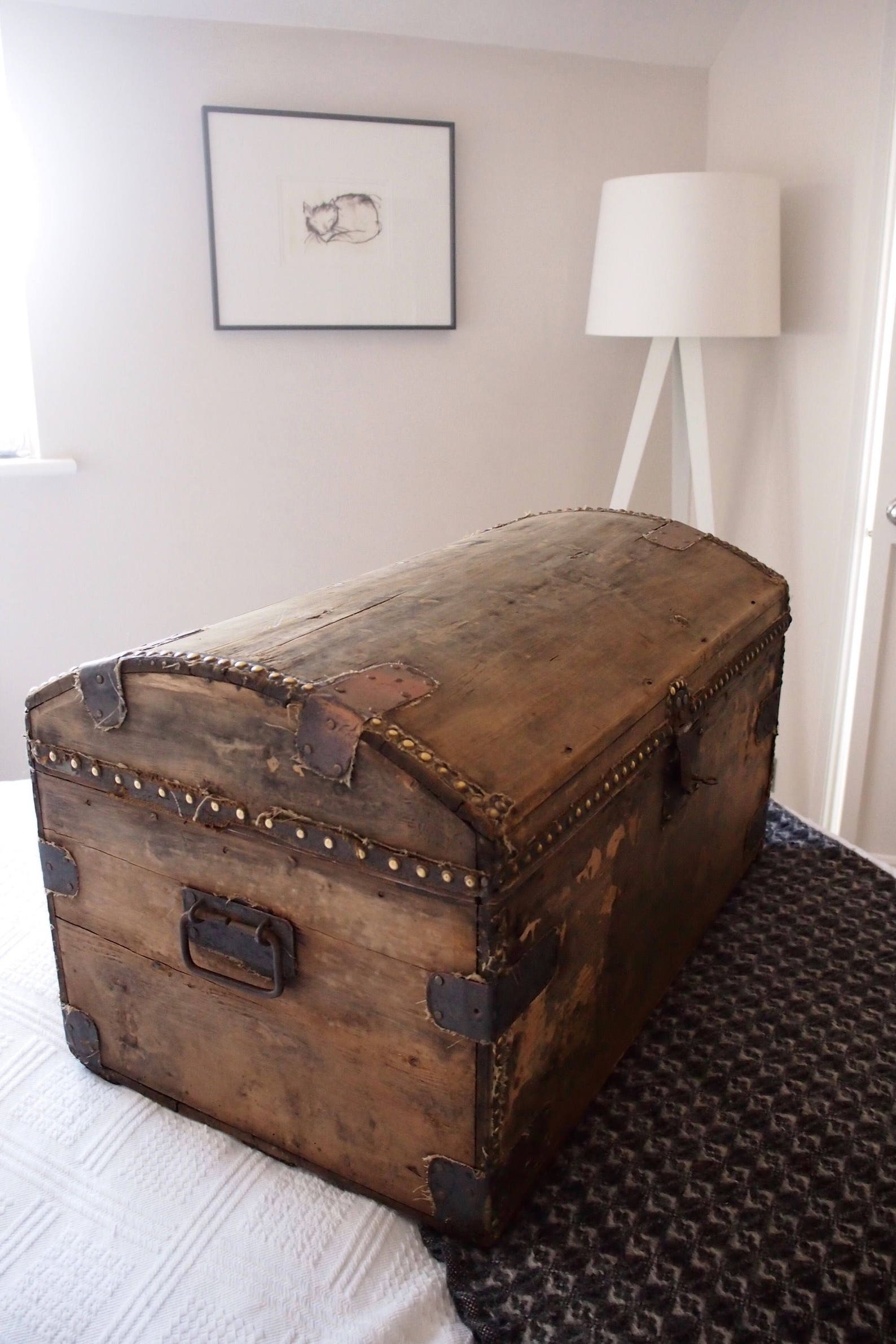 Original Georgian Edwardian Antique Wooden Studded Domed Top Trunk ...