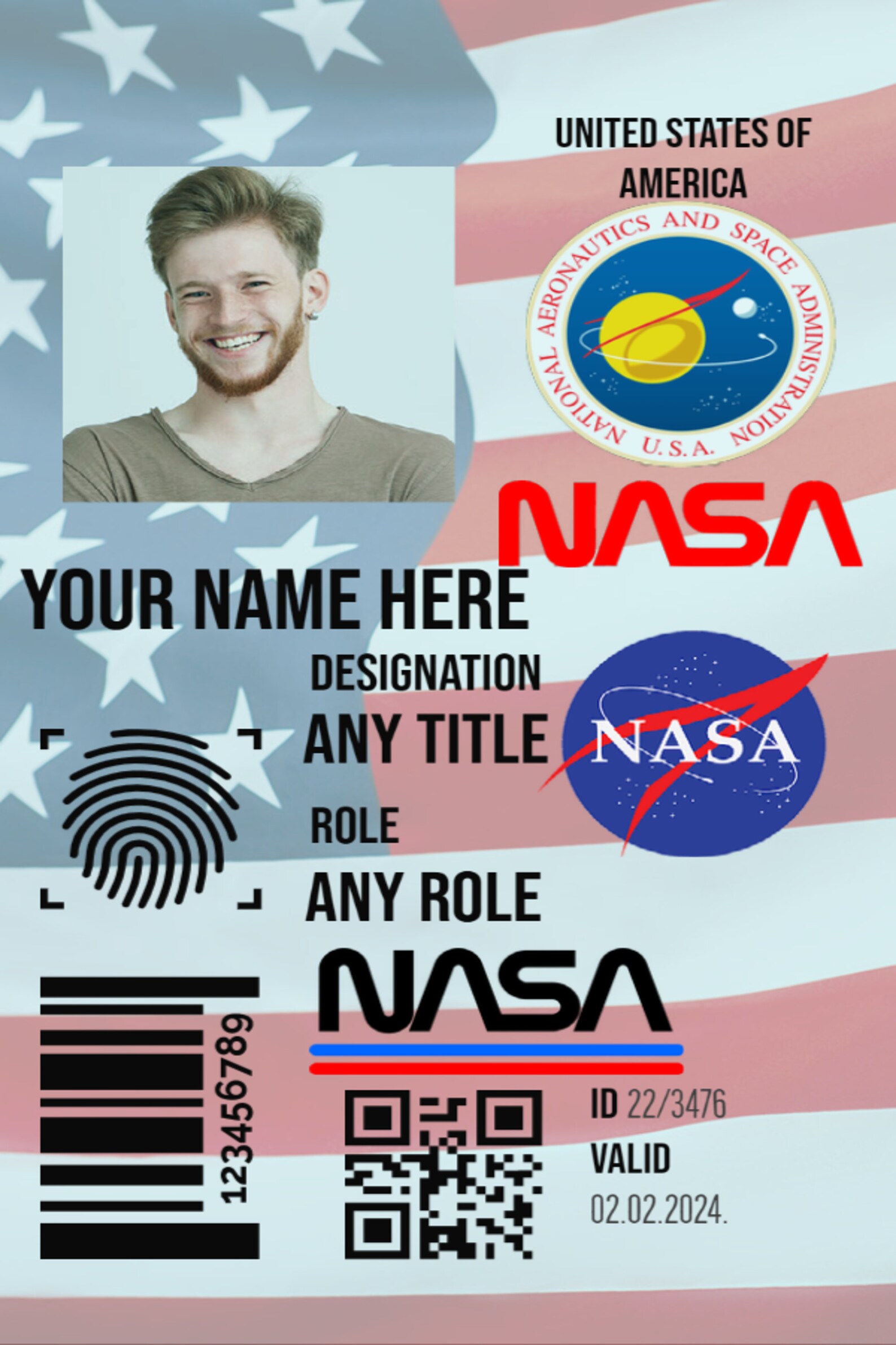 Customizable Novelty Nasa Id BadgeUnited Space Etsy