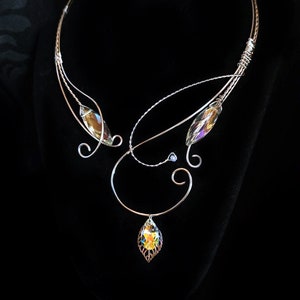 Crystal Torc Necklace, Elven Torque Necklace With Golden Crystals ...