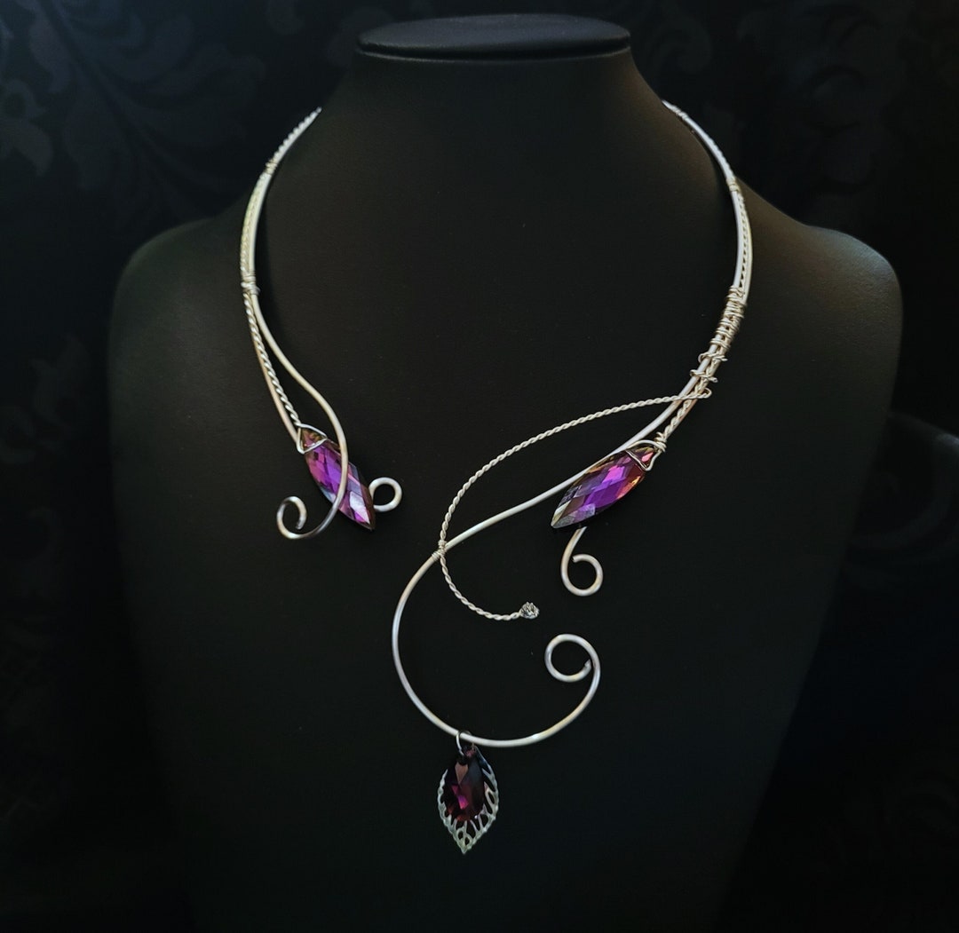 Elven Torc Necklace With Purple Crystals, Medieval Fantasy Renaissance ...