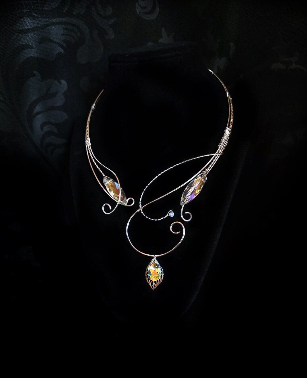 Crystal Torc Necklace, Elven Torque Necklace With Golden Crystals ...
