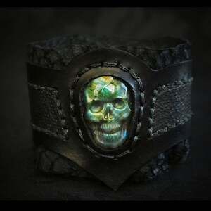SKULL CUFF BRACELET , Post Apocalyptic Leather Skull Bracelet ...