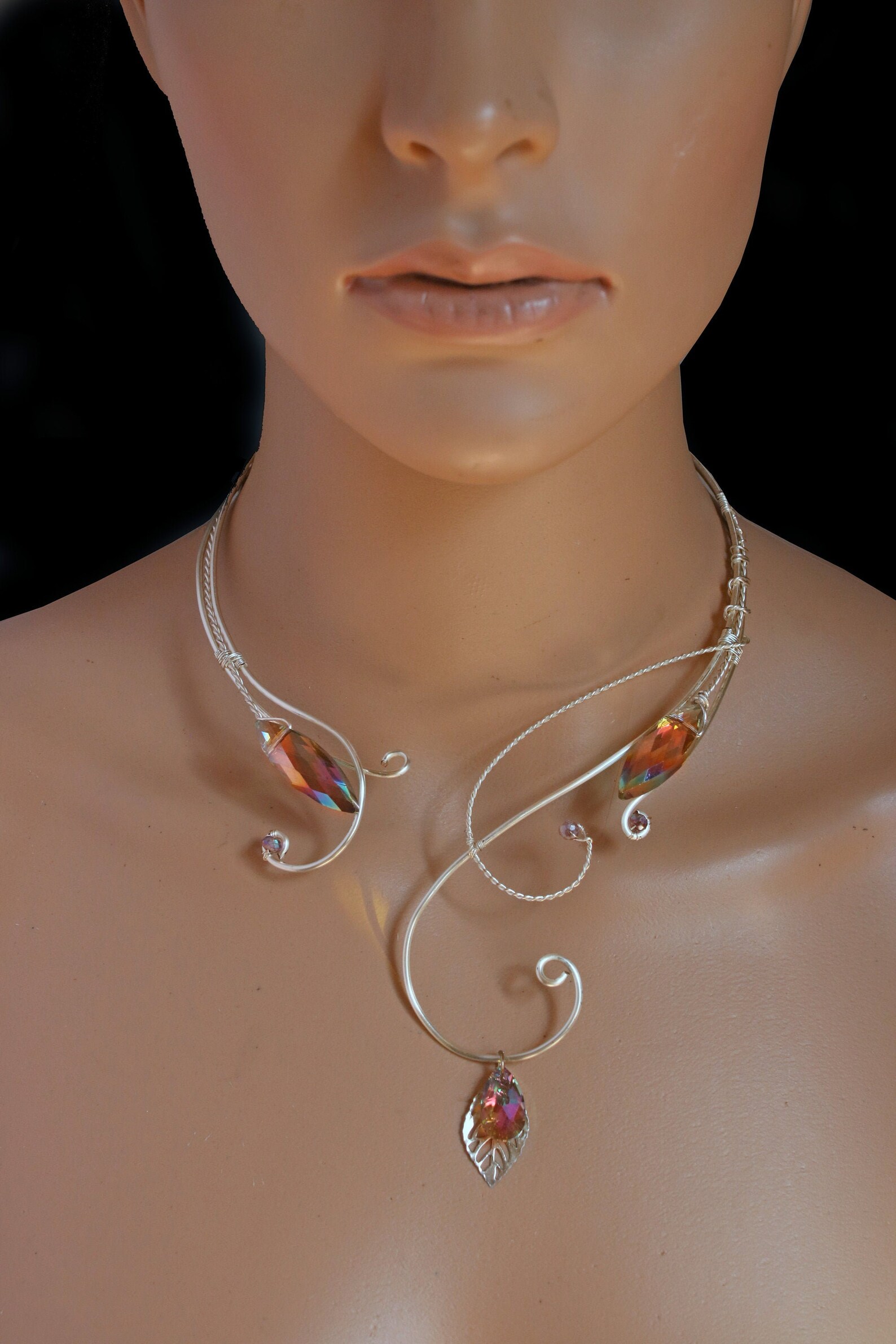 ELVEN NECKLACE Elvish Necklace Torc Crystal Necklace - Etsy