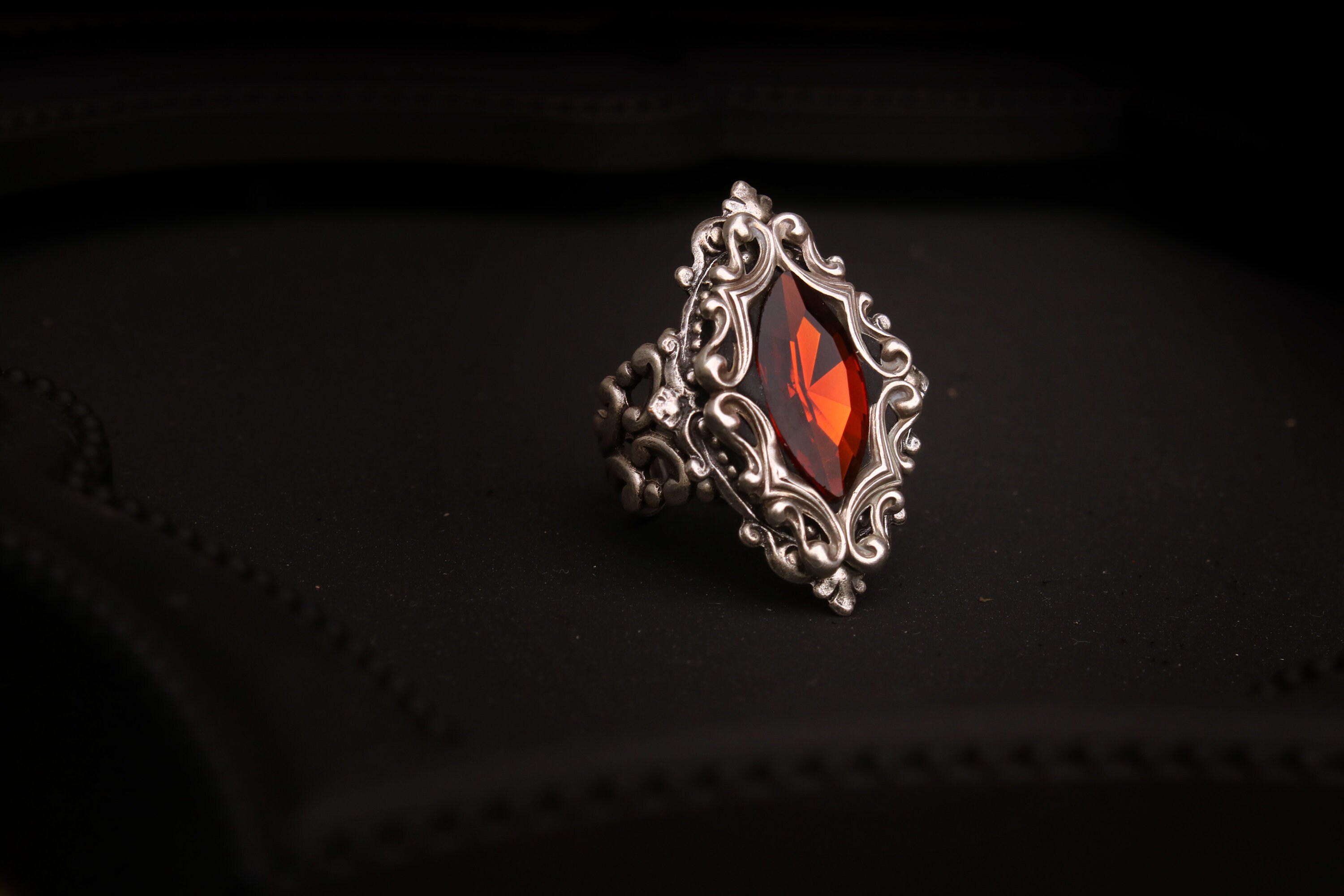 Goth ring Vampire ring witch ring red swarvaski crystal | Etsy